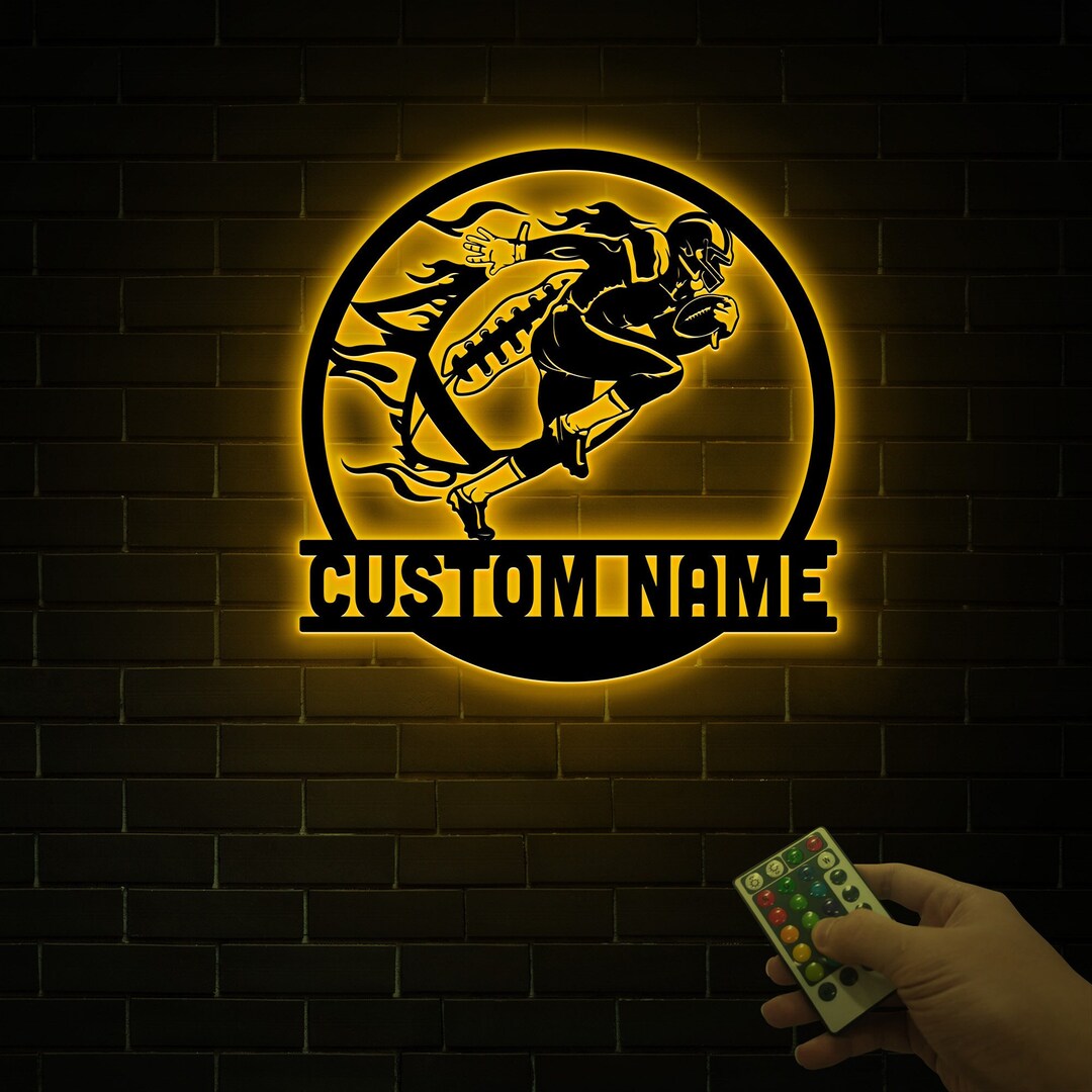 Metal Football Sign With Led Light, Football Name Sign, Football Coach ...