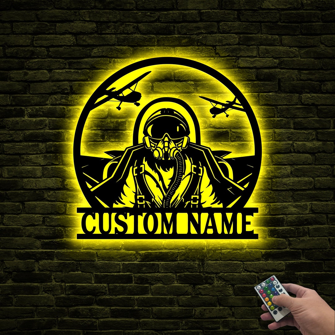 Custom Pilot Metal Sign With Led Light, Pilot Gifts for Men, Pilot Wall ...