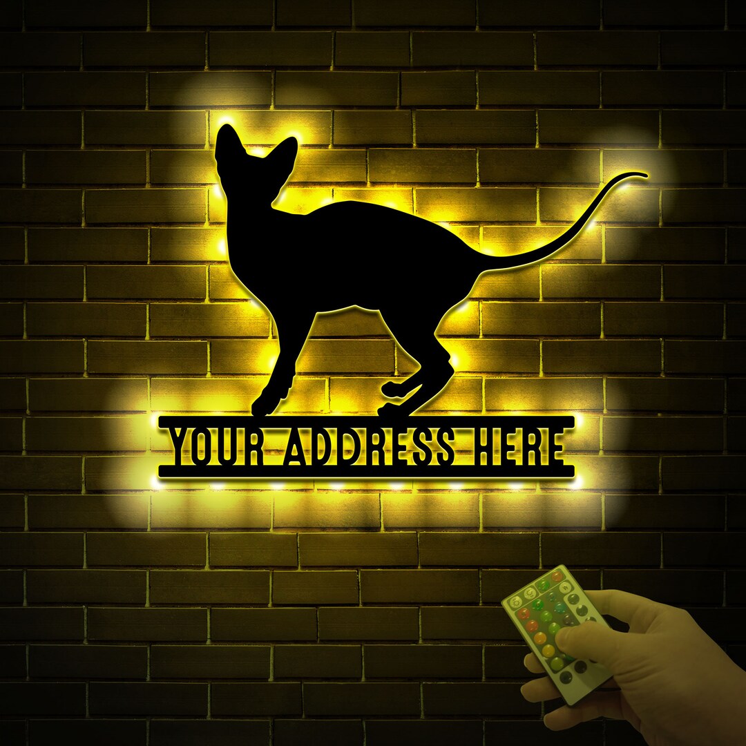 Custom Sphynx Cat Metal Wall Art With Led Lights, Cat Wall Decor, Cat ...