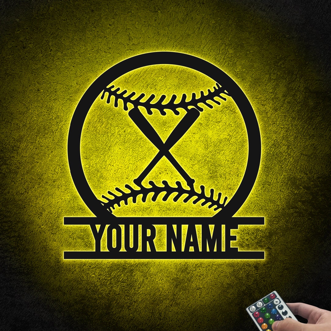 Personalized Baseball Metal Wall Art With Lights, Custom Baseball ...