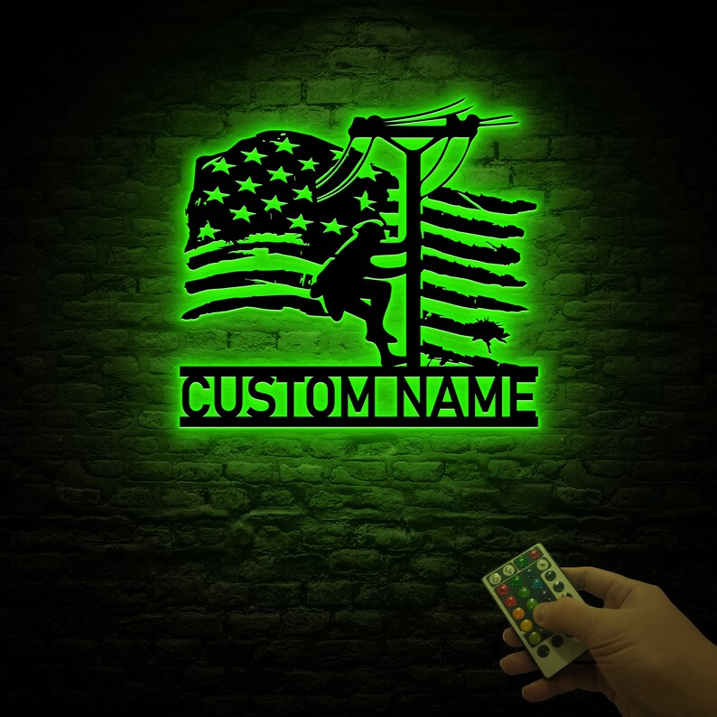 Custom Metal Lineman American Flag Sign With Led Light - Etsy