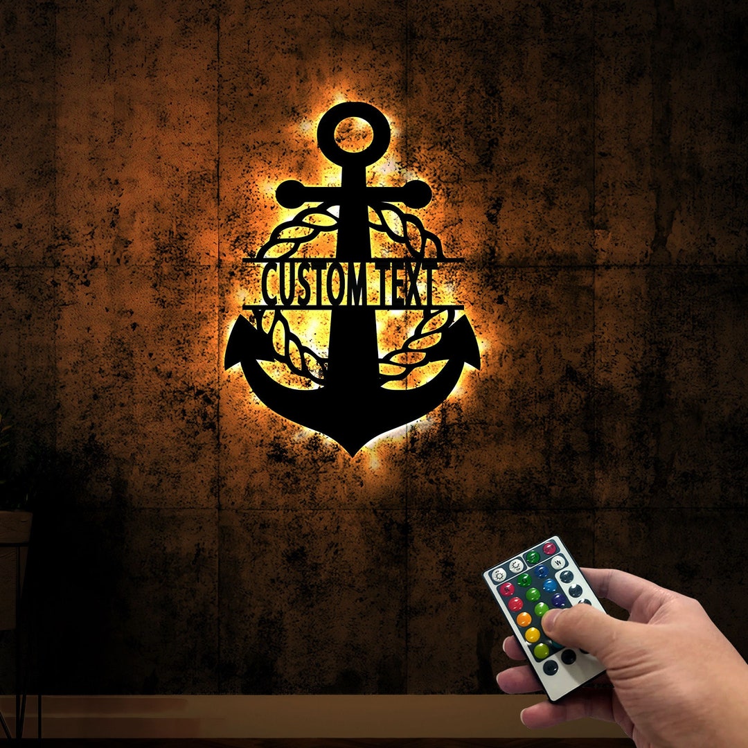 Personalized Anchor Wall Art With Led Lights, Sea Anchor Sign ...