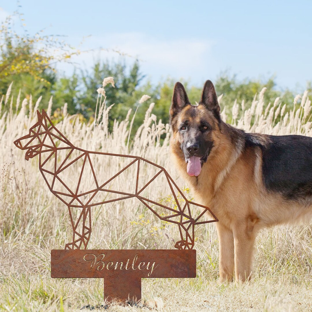 Rusted Metal German Shepherd Garden Stake, Geometric Dog Yard Art - Etsy