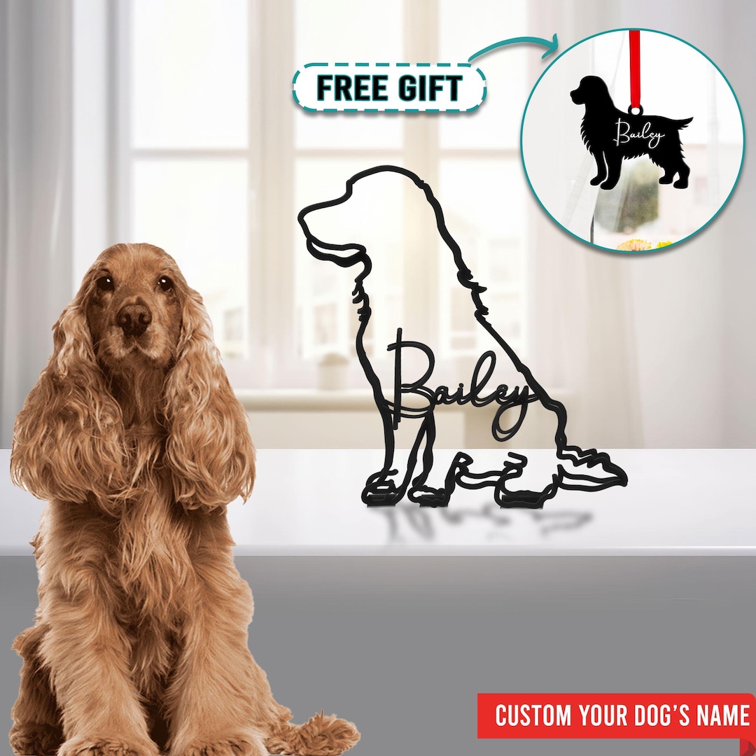 English Cocker Spaniel Metal Table Sign, Minimalist Sculpture Statue ...