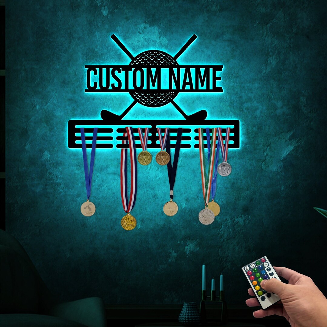 Custom Name Golf Medal Hanger With Led Light, Golf Medal Holder Display ...