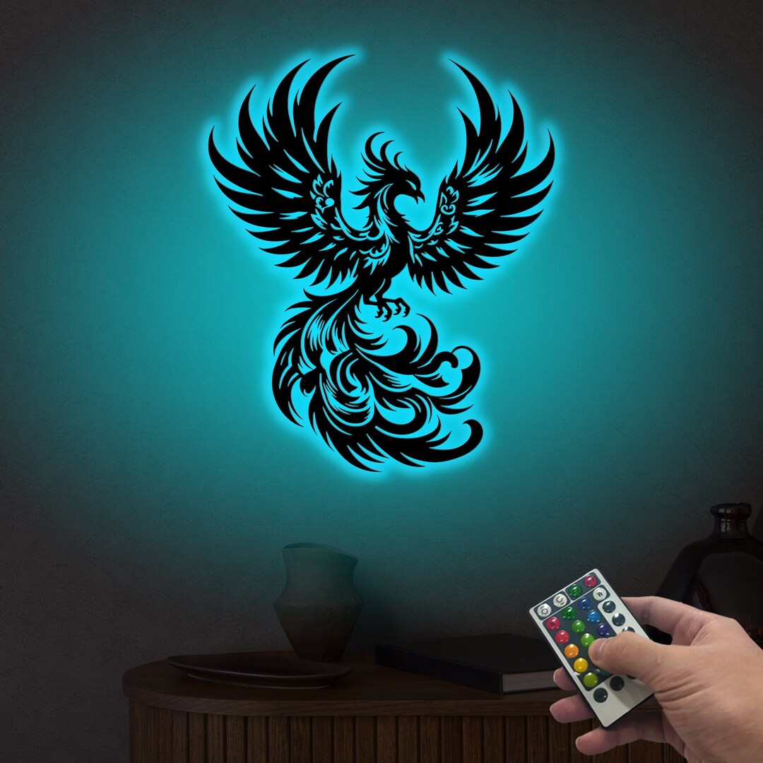 Phoenix Metal Wall Art With Led Light, Phoenix Home Decor, Rising From ...