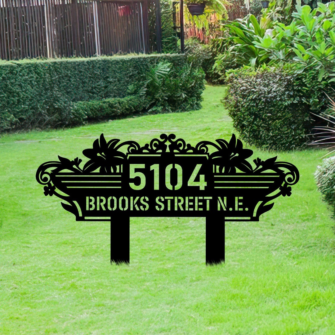 Custom Metal Address Sign With Stakes, Metal House Number Yard Art ...