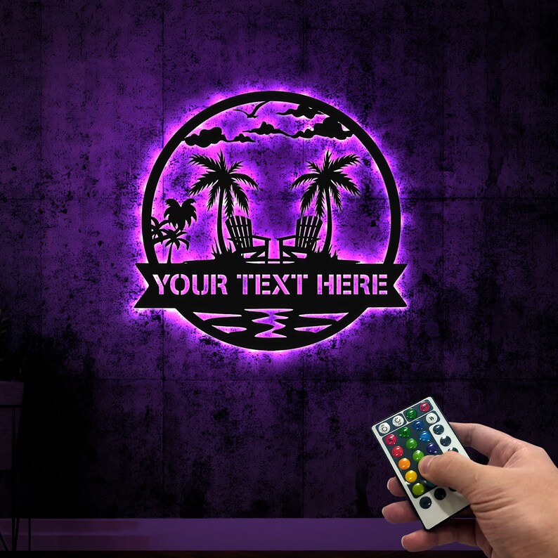 Personalized Metal Palm Beach Sign With Lights Custom - Etsy