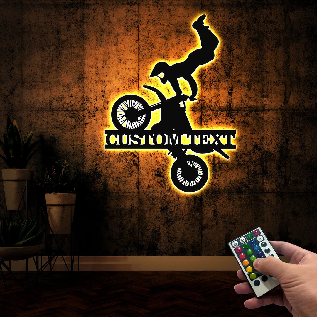 Personalized Dirt Bike Metal Wall Art With Led Lights, Custom ...