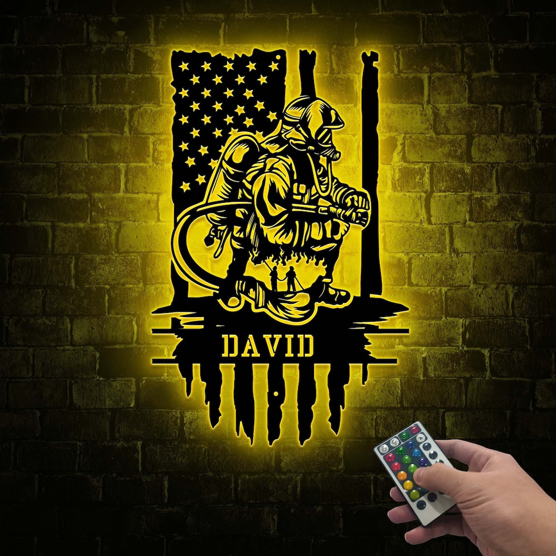 US Firefighter Metal Sign Led Light, Firefighter Gift Fireman Gift ...