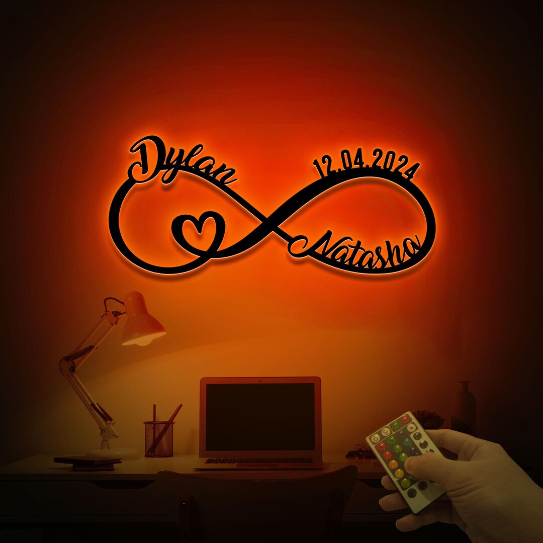 Custom Infinity Name Sign With Led Light, Metal Heart Name Sign ...