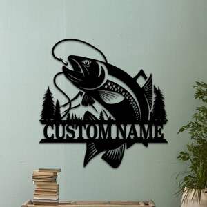 Custom Trout Fishing Metal Wall Art With Led Light, Char Fishing Gifts ...