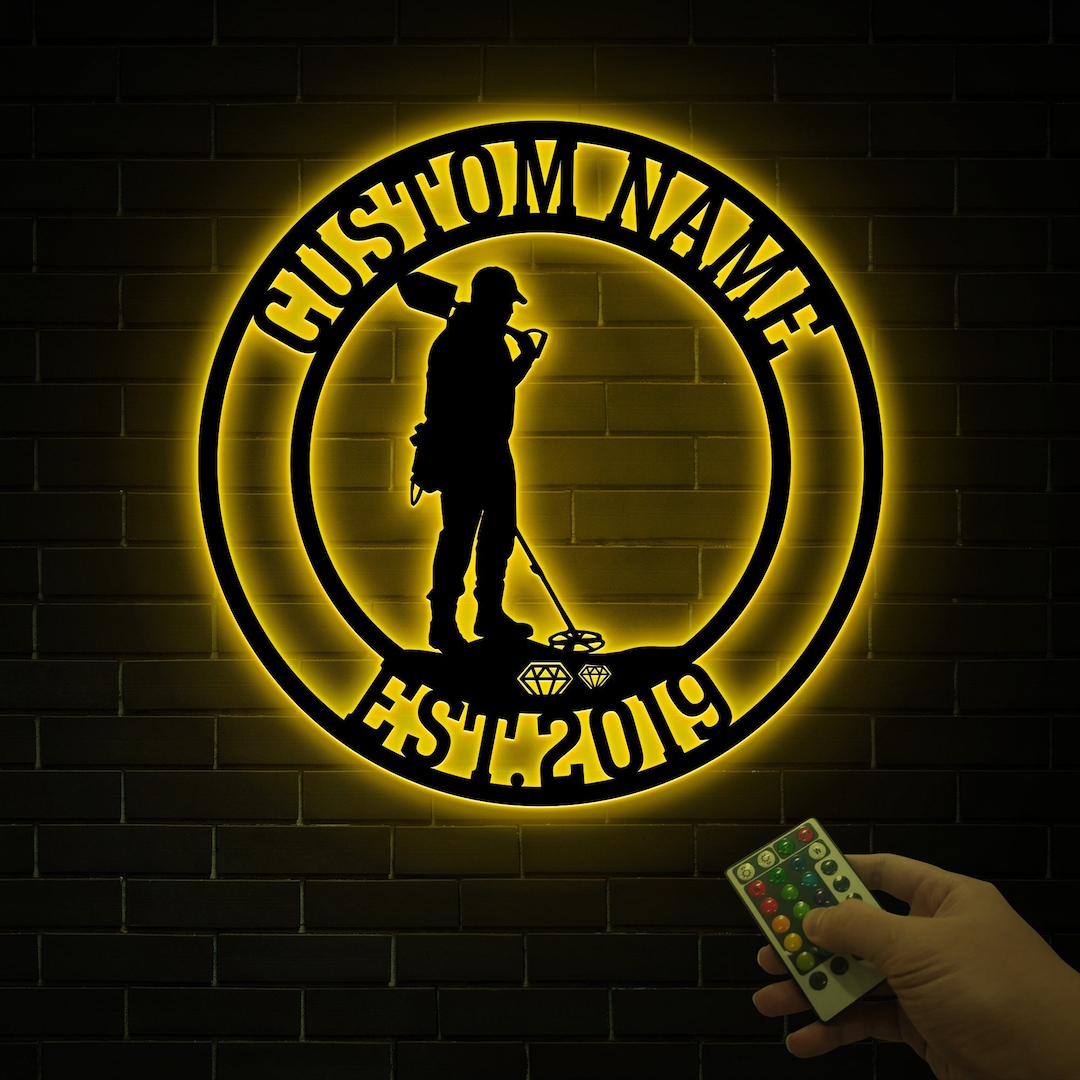 Custom Metal Detecting Sign With Led Light, Metal Detecting Gift, Metal ...