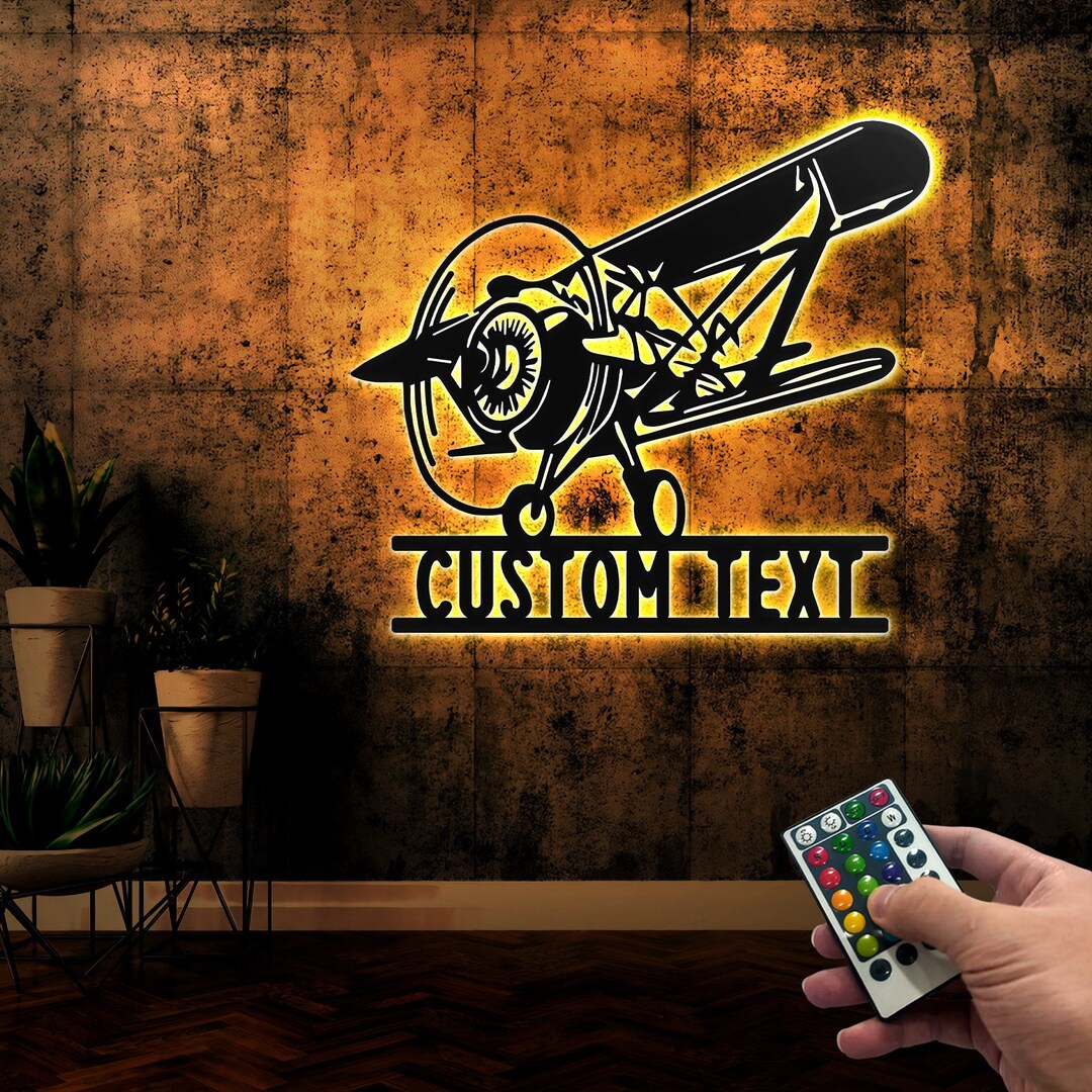 Personalized Aircraft Wall Art With Led Lights, Custom Name Sign ...