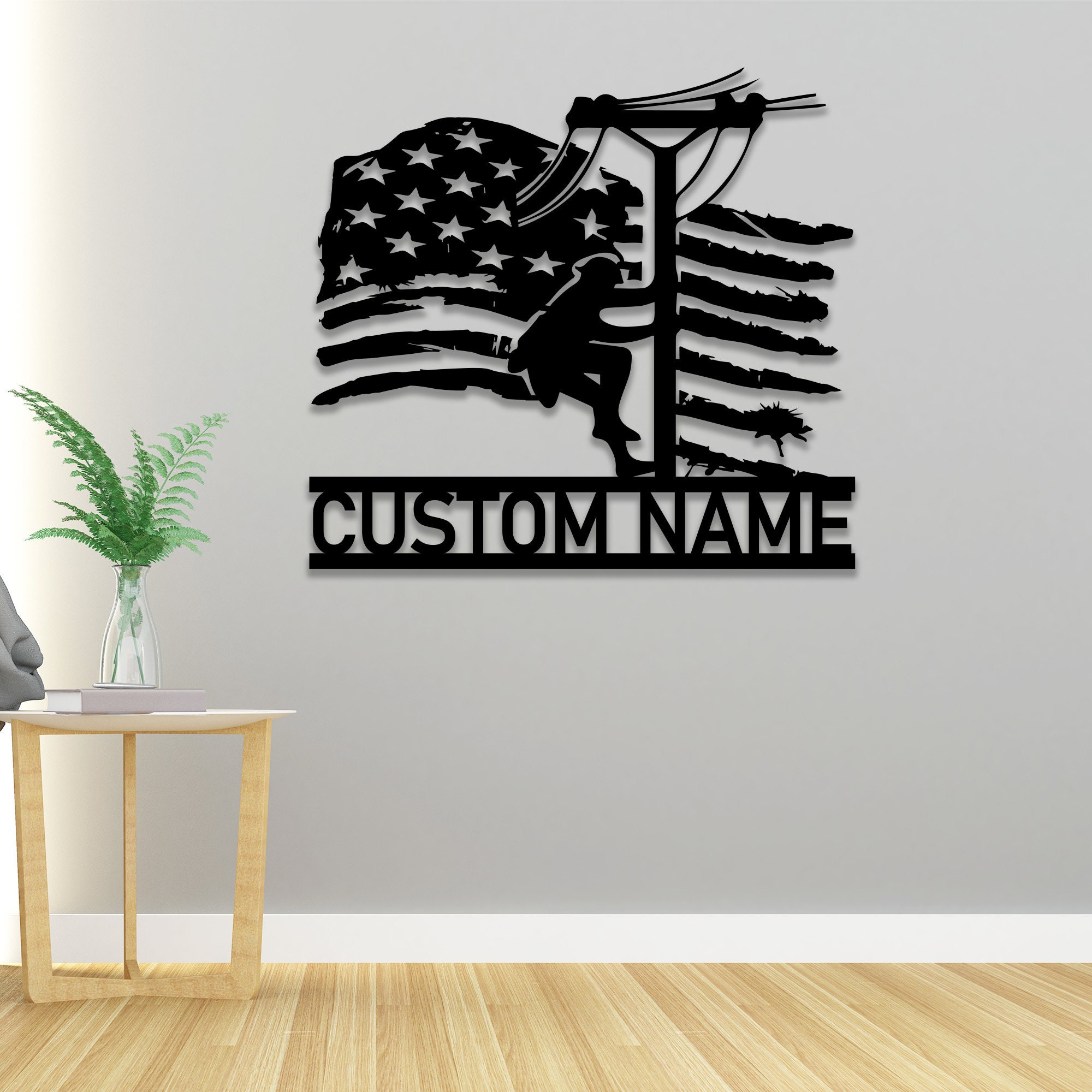 Custom Metal Lineman American Flag Sign With Led Light - Etsy