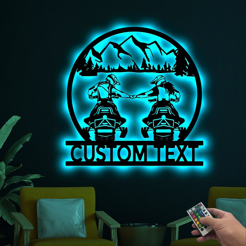 Personalized Snowmobile Metal Wall Art With LED Lights, Winter Game ...