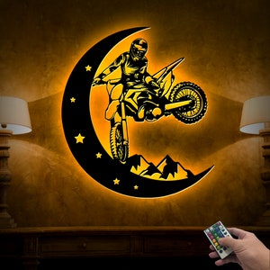 Dirt Bike Moon Sign Metal Wall Art, Dirt Bike Metal Sign With Led ...