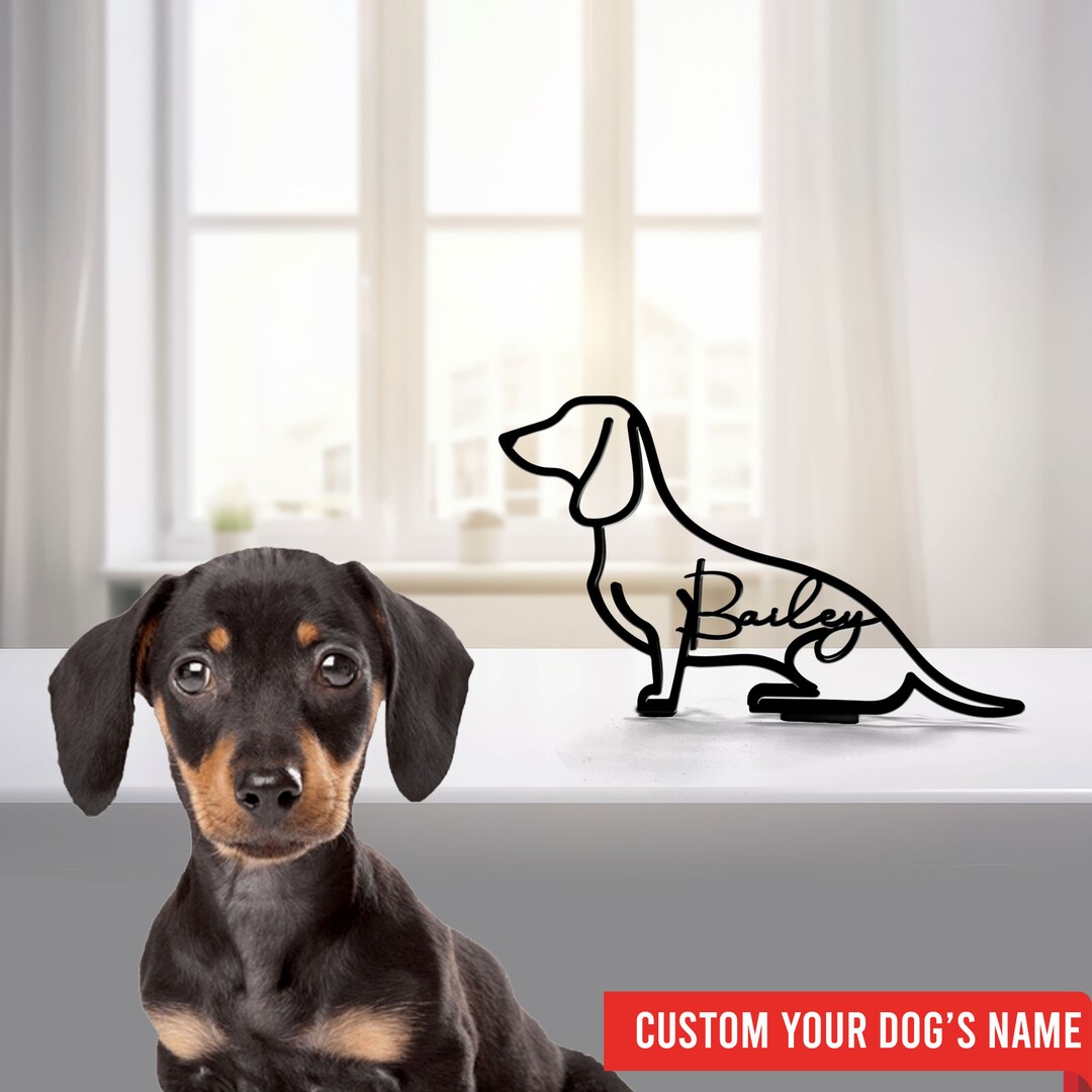 Dachshund Sitting Metal Table Sign, Minimalist Sculpture Statue, Custom ...