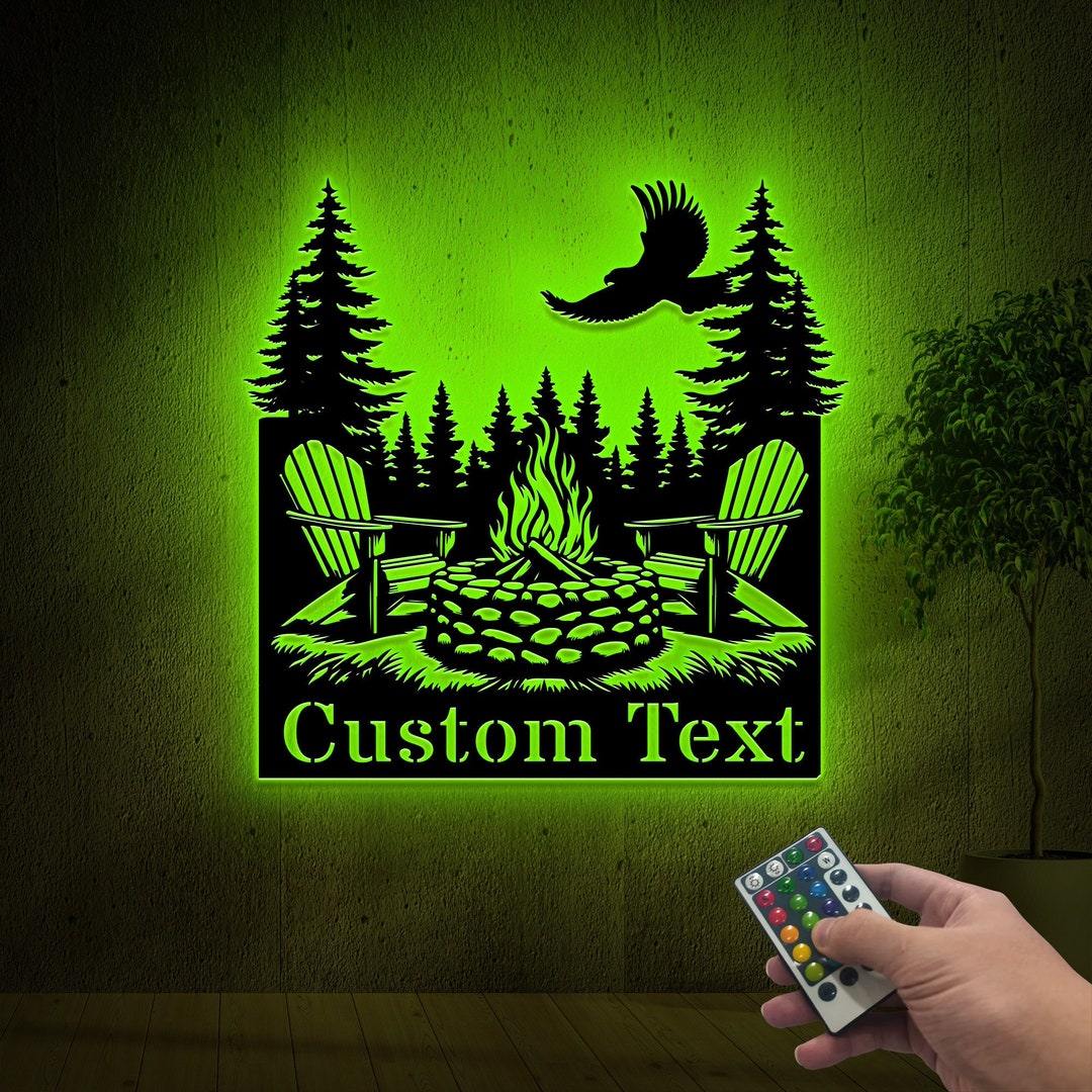 Personalized Campfire Metal Sign With LED Lights, Camping Decor - Etsy