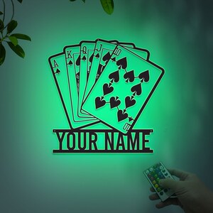 Personalized Poker Metal Wall Art With Lights, Gift for Poker Lover ...