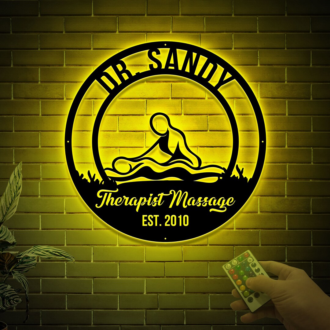 Custom Massage Therapist Metal Wall Art Led Lights, Spa Decor, Massage ...