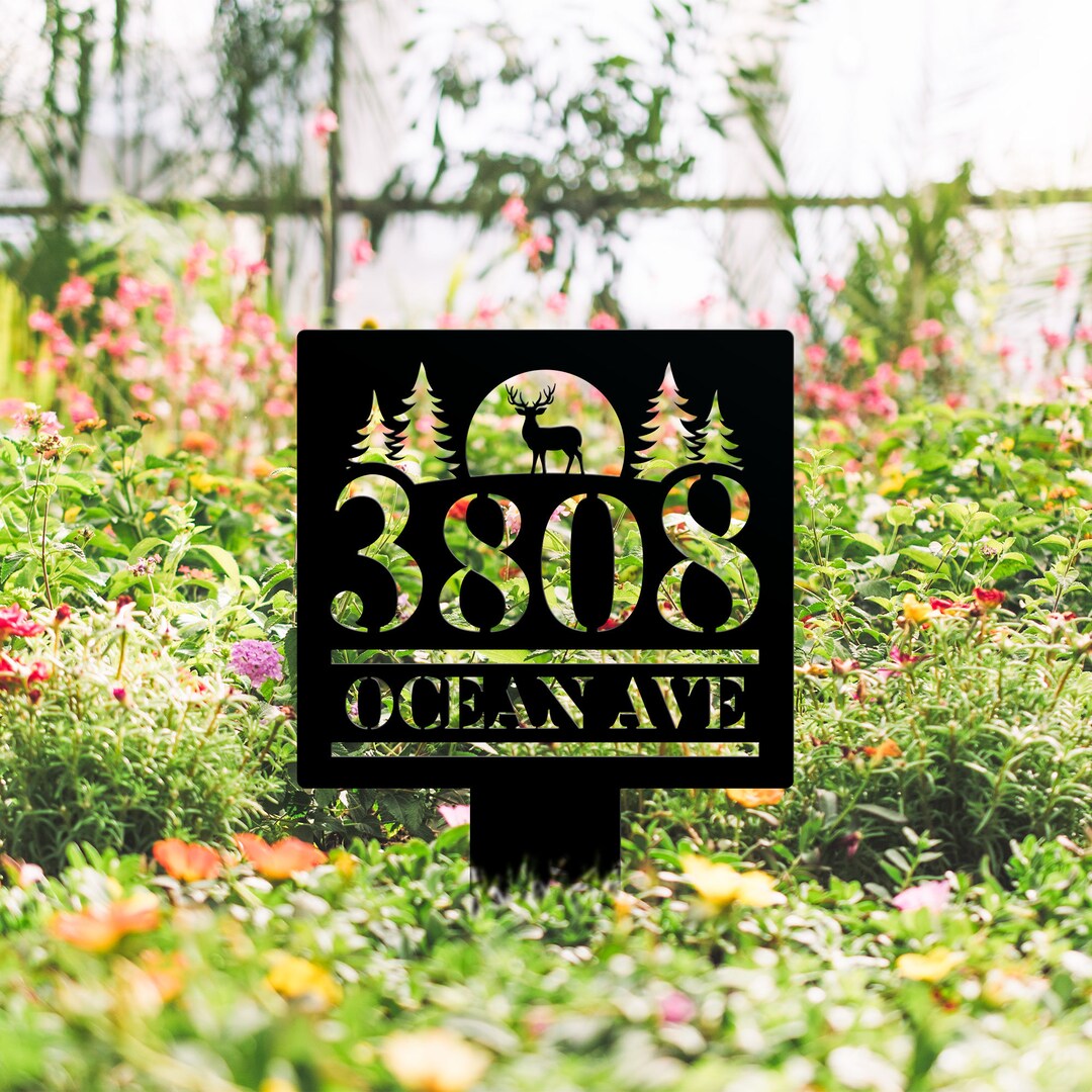 Custom Metal Deer Address Sign, Cabin Decor, Stake Included - Etsy