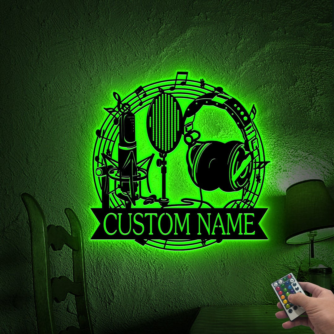 Custom Music Studio LED Metal Sign, Microphone Headphones Wall Art - Etsy