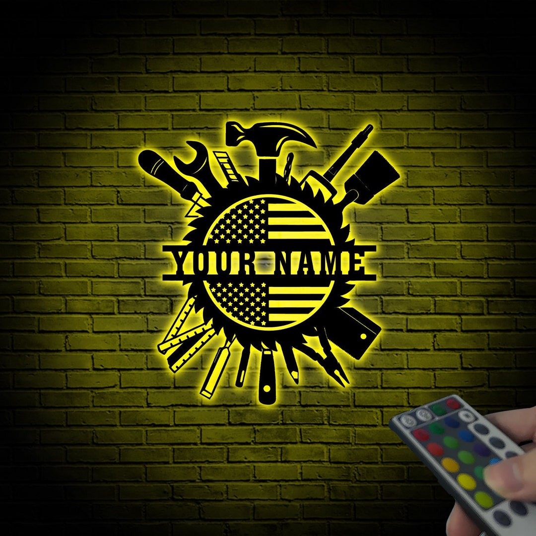 Personalized US Carpenter Sign, Builder Metal Wall Art With Lights ...