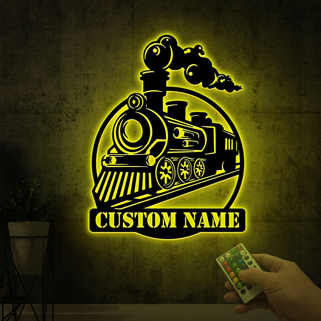 Custom Steam Engine Train Locomotive Metal Sign With Led Light, Train ...