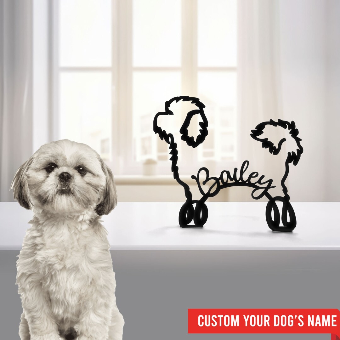 Personalized Shih Tzu Metal Table Sign, Minimalist Sculpture Statue ...