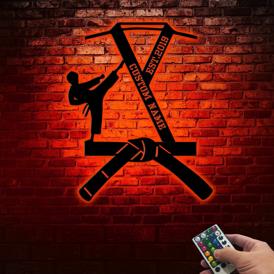 Karate Black Belt and Shirt Metal Sign With Led Light, Martial Arts ...