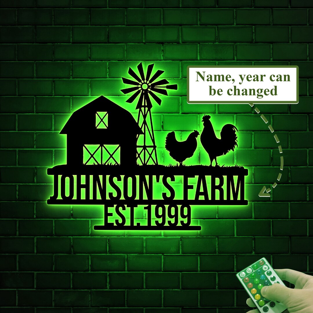 Metal Chicken Farm Sign With Led Light, Chicken Windmill Barn Decor ...
