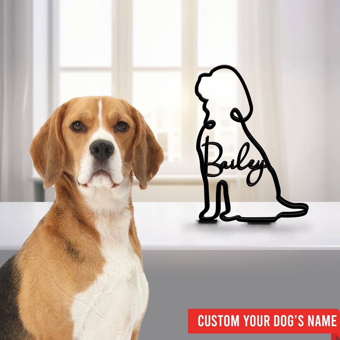 Beagle Sitting Metal Table Sign, Beagle Minimalist Sculpture Statue ...