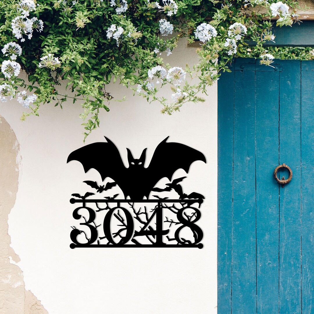 Personalized Bat Address Metal Sign, Custom House Number, Halloween Bat ...