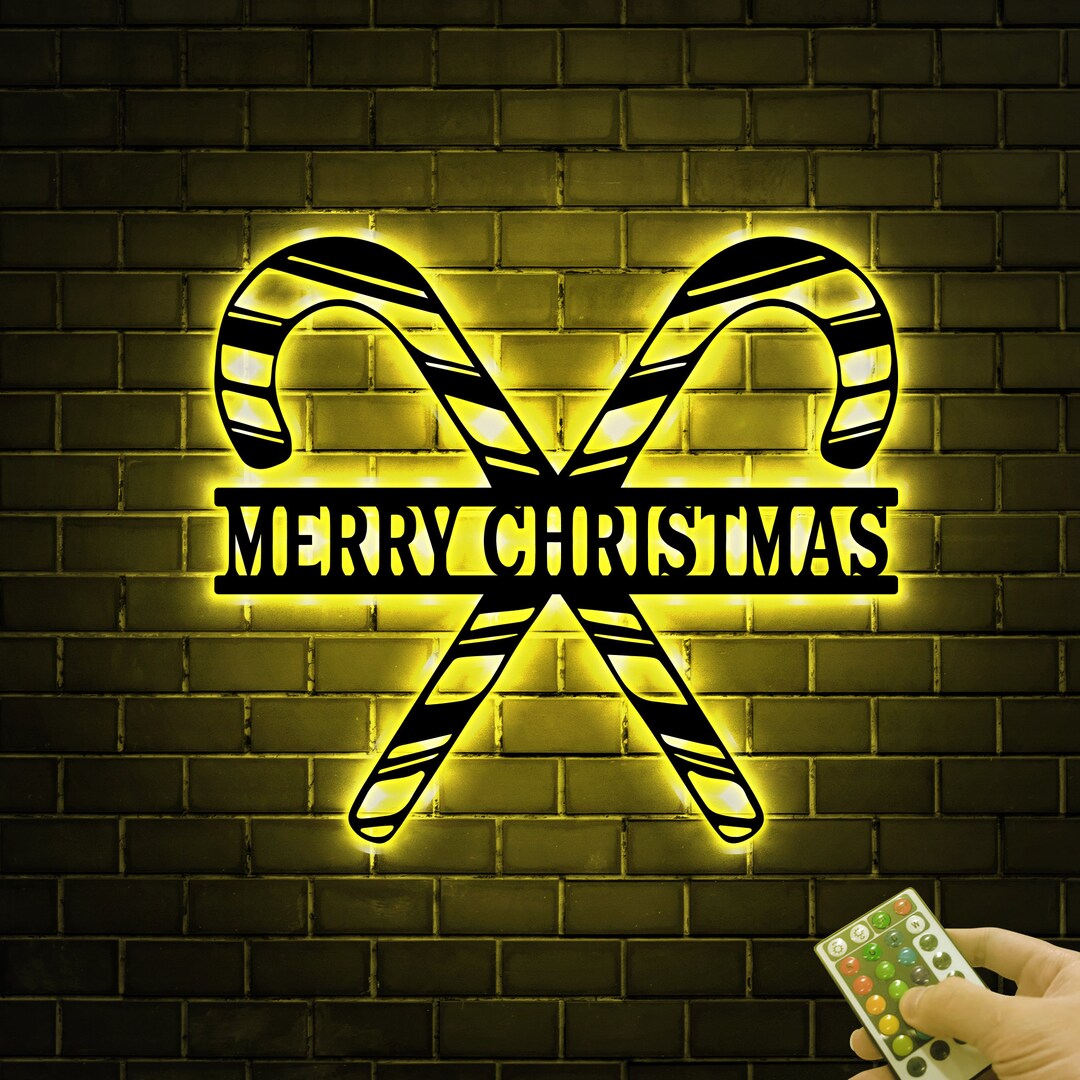 Personalized Christmas Candy Canes Metal Wall Art With Led Lights ...