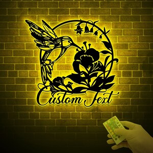 Custom Metal Hummingbird Sign With Led Lights, Metal Garden Sign ...