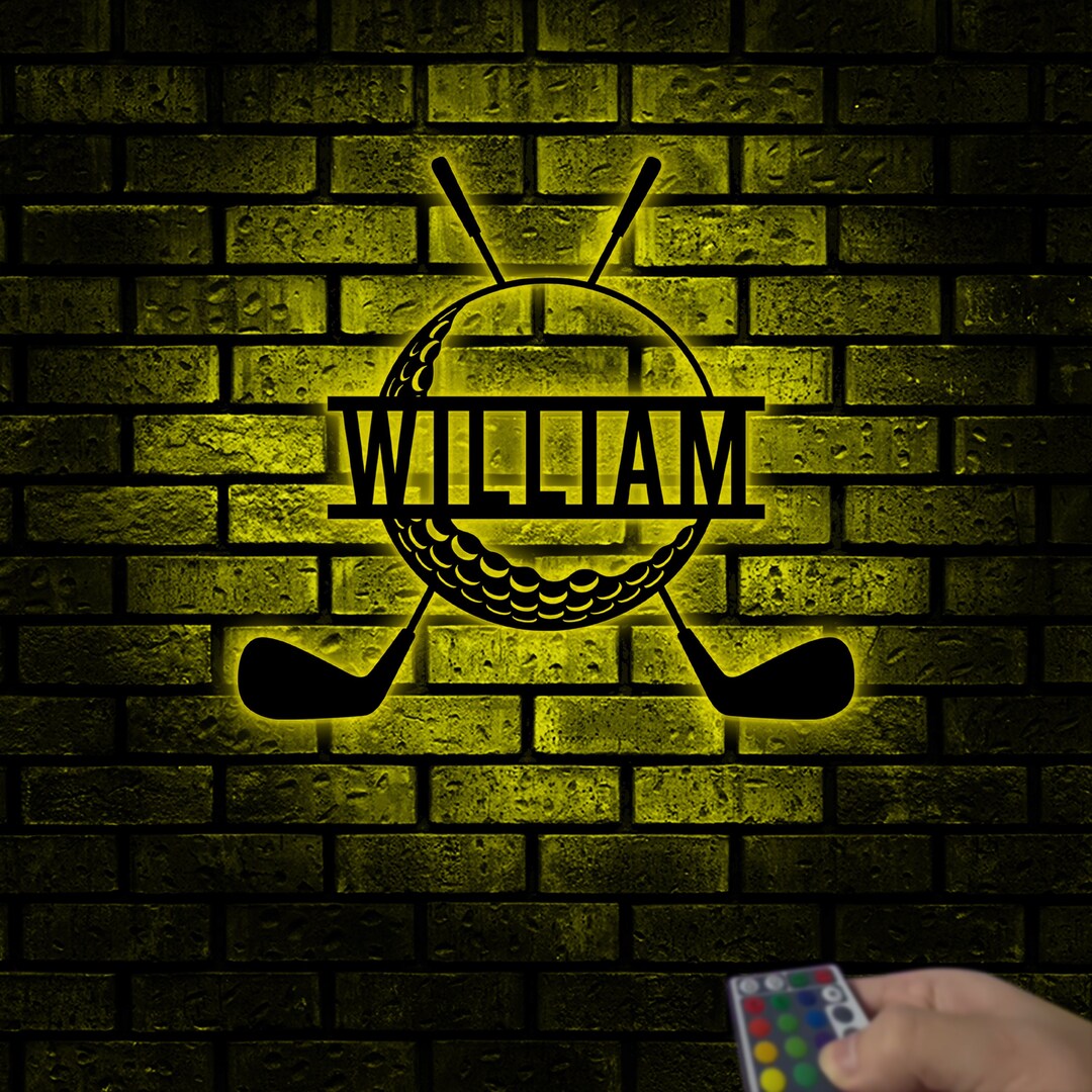 Personalized Golf Metal Wall Art With LED Lights, Custom Monogram ...