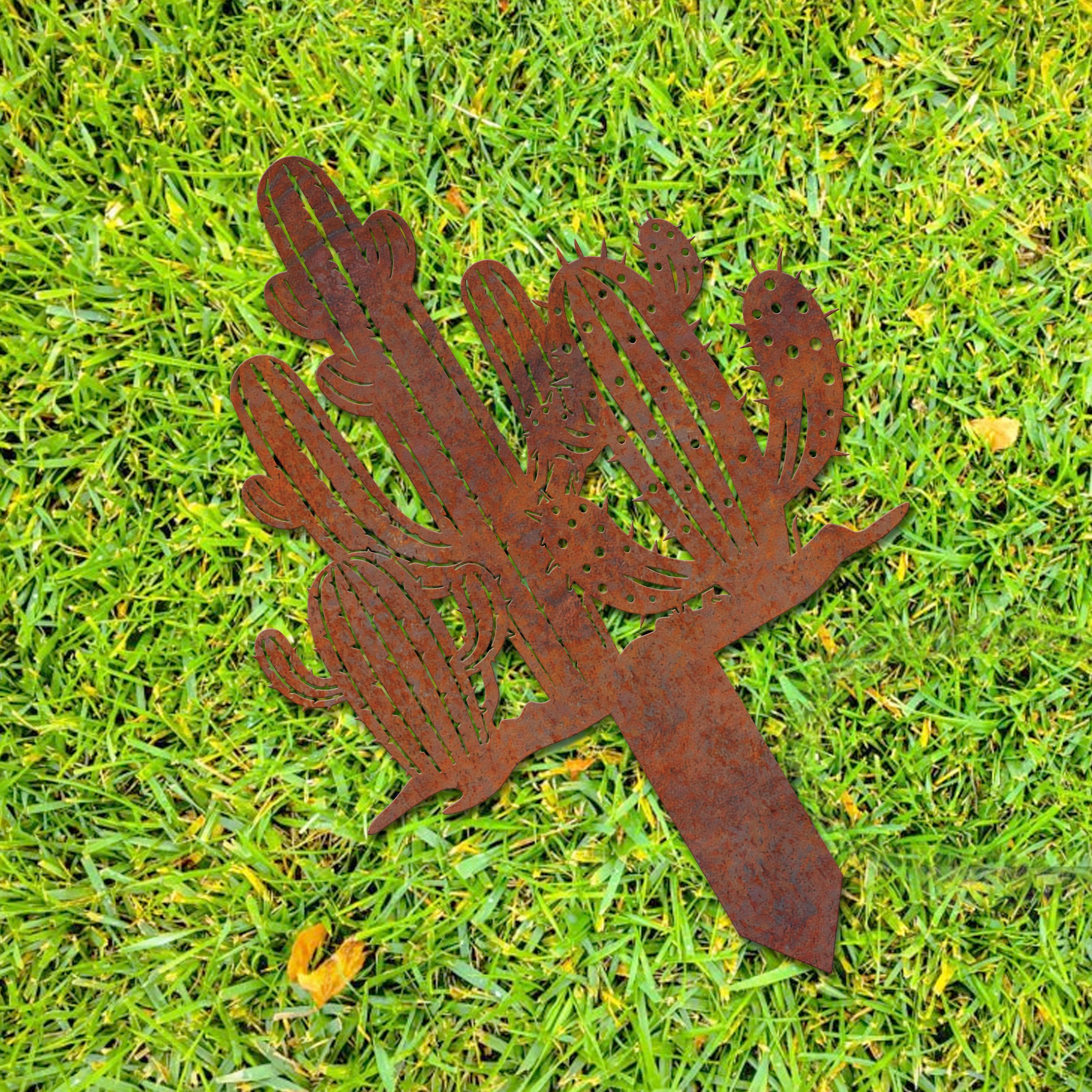 Rusty Cactus Garden Stake, Metal Cactus Decor, Rusted Cacti Yard Art ...