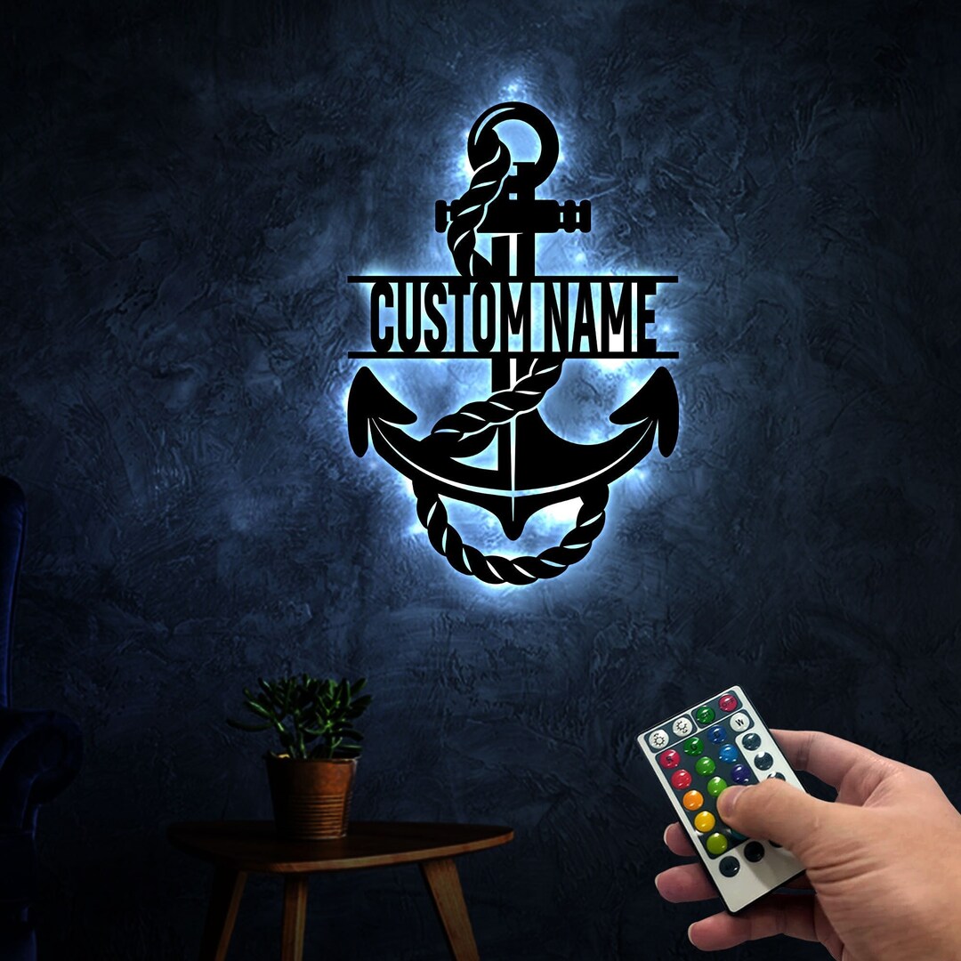 Personalized Anchor With Rope Wall Art With Led Lights, Custom Anchor ...