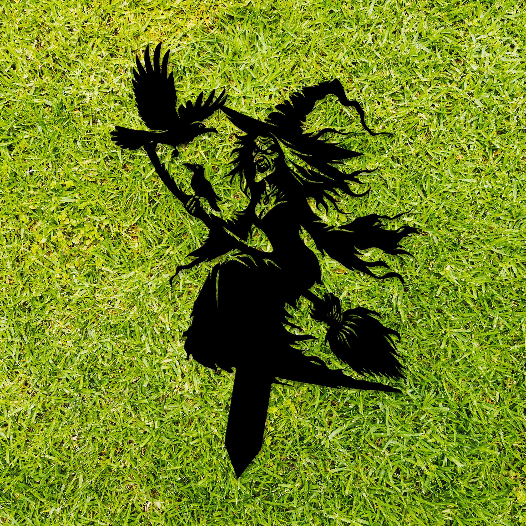 Witch on Broomstick Metal Garden Stake, Halloween Outdoor Decor - Etsy