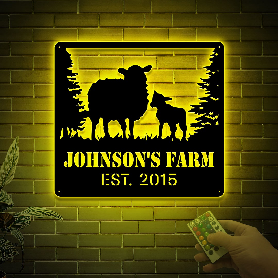 Custom Metal Sheep Farm Sign With Led Lights, Sheep Lamb Barn Decor ...