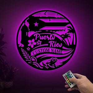 Puerto Rico Custom Metal Sign With Led Light, Puerto Rico Flag, Coqui ...