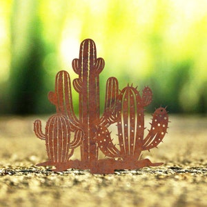 Rusty Cactus Garden Stake, Metal Cactus Decor, Rusted Cacti Yard Art ...