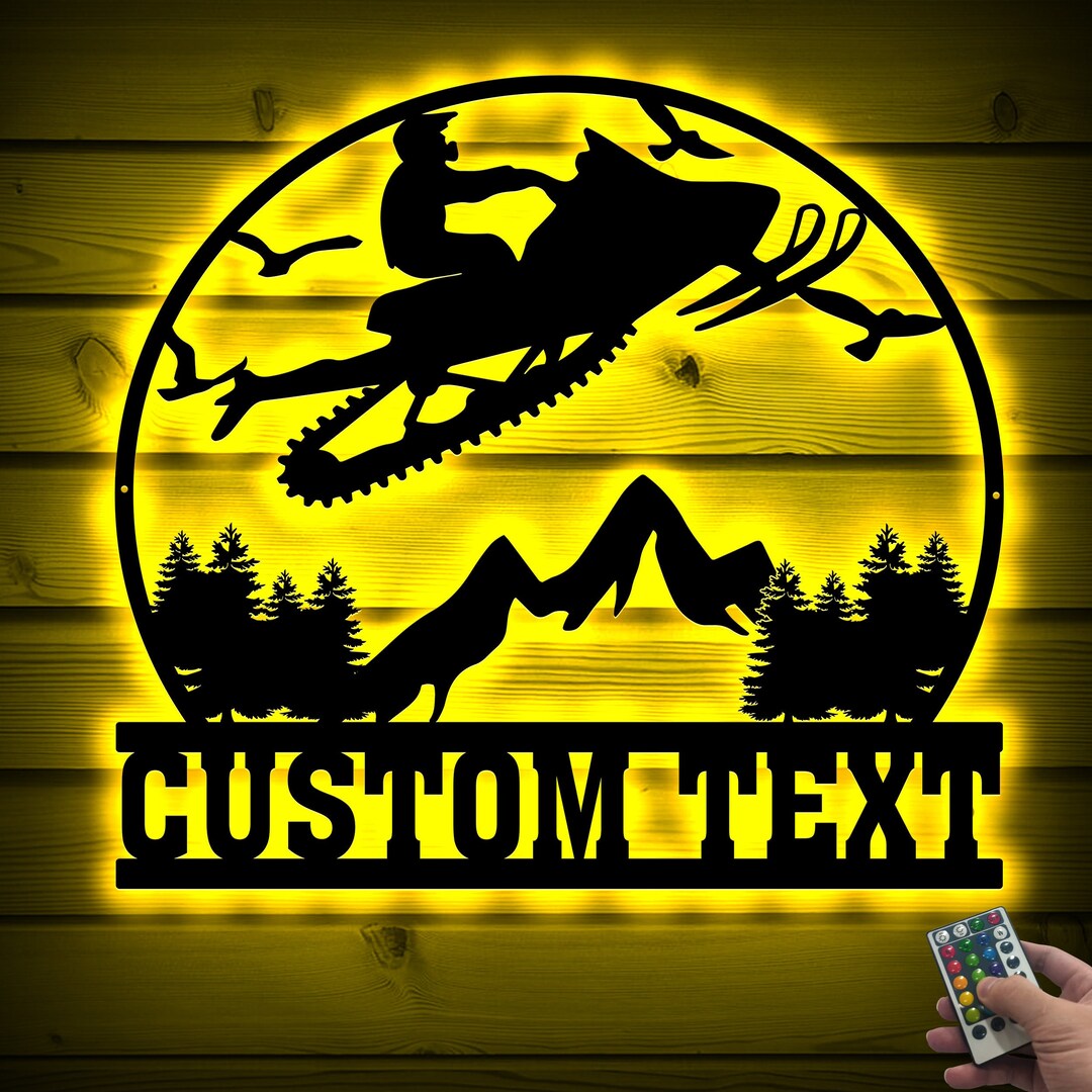 Personalized Riding Snowmobile Metal Wall Art With Led Lights, Man ...