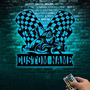 Custom Racing Flag Go Kart Racing Metal Sign With Led Light, Kart Racer ...