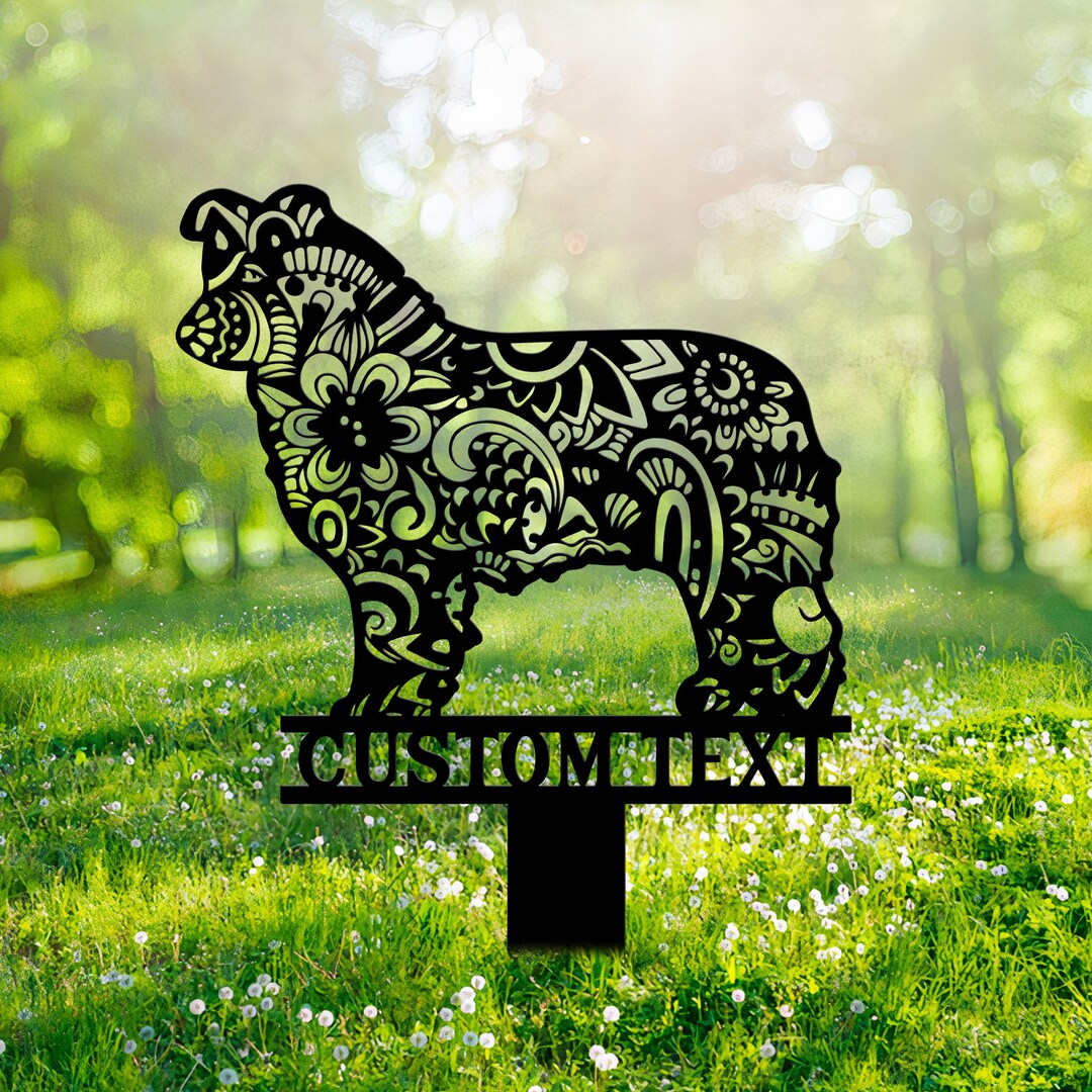 Border Collie Mandala Garden Stake Metal, Border Collie Zentangle Metal ...