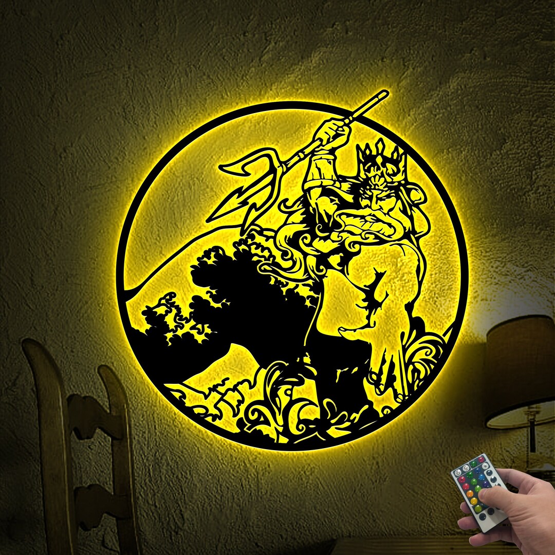 Merman King Metal Wall Art With Led Light, Atlantis Home Decor ...