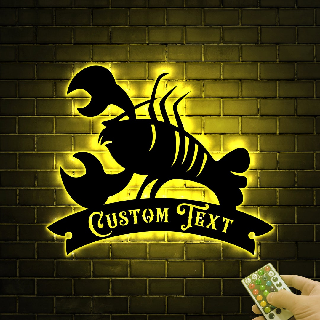 Personalized Crayfish Metal Wall Art With Led Lights, Metal Wall Decor ...