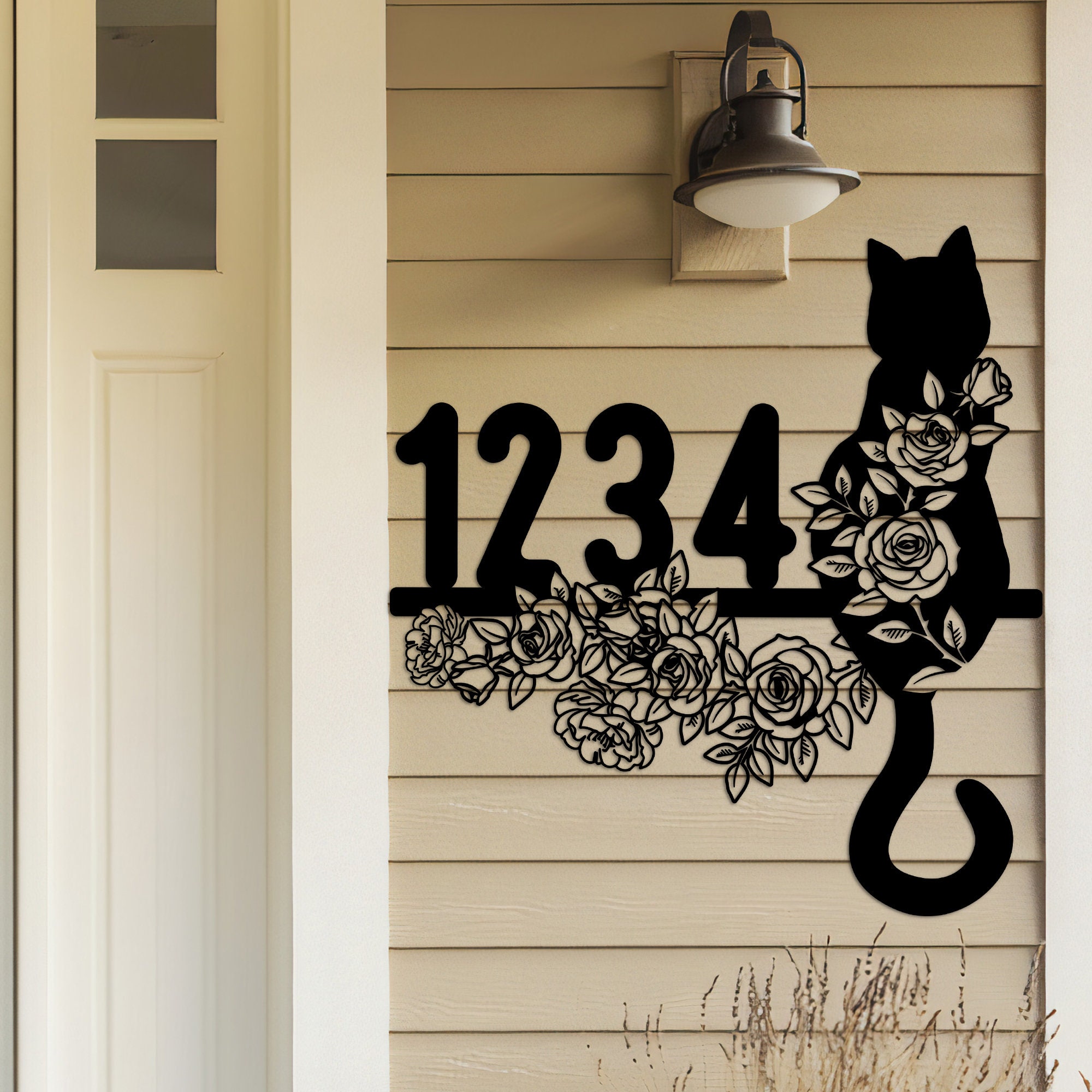 Custom Floral Cat Metal Sign Metal Address Sign Farmhouse - Etsy