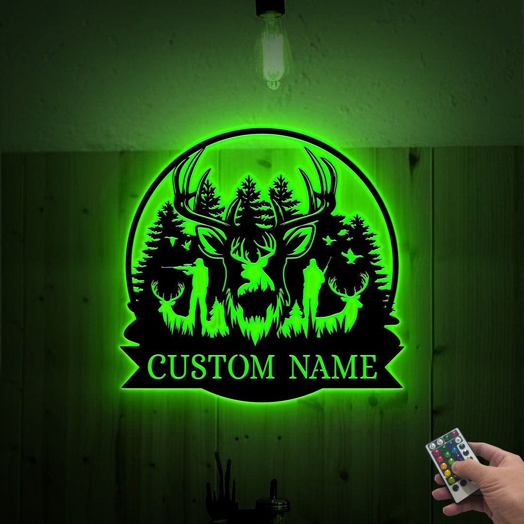 Custom Deer Hunter Metal Sign Led Light, Father's Day Gift, Hunting ...